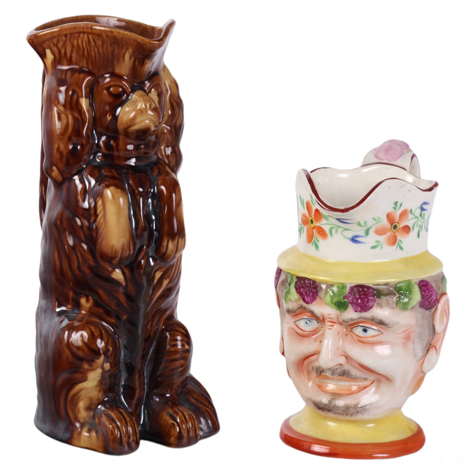 Staffordshire Pearlware Satyr & Dog Mug Jug 2p Lot Auction