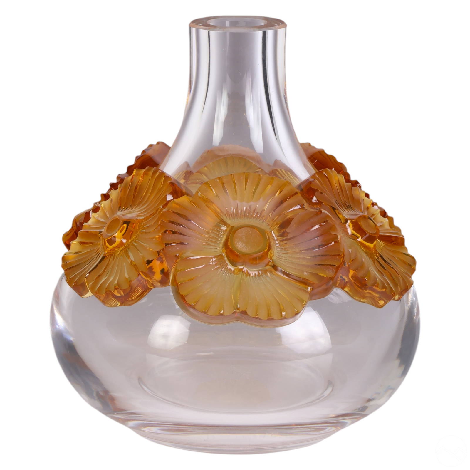 Lalique Crystal France Atossa Amber Flower Vase Auction