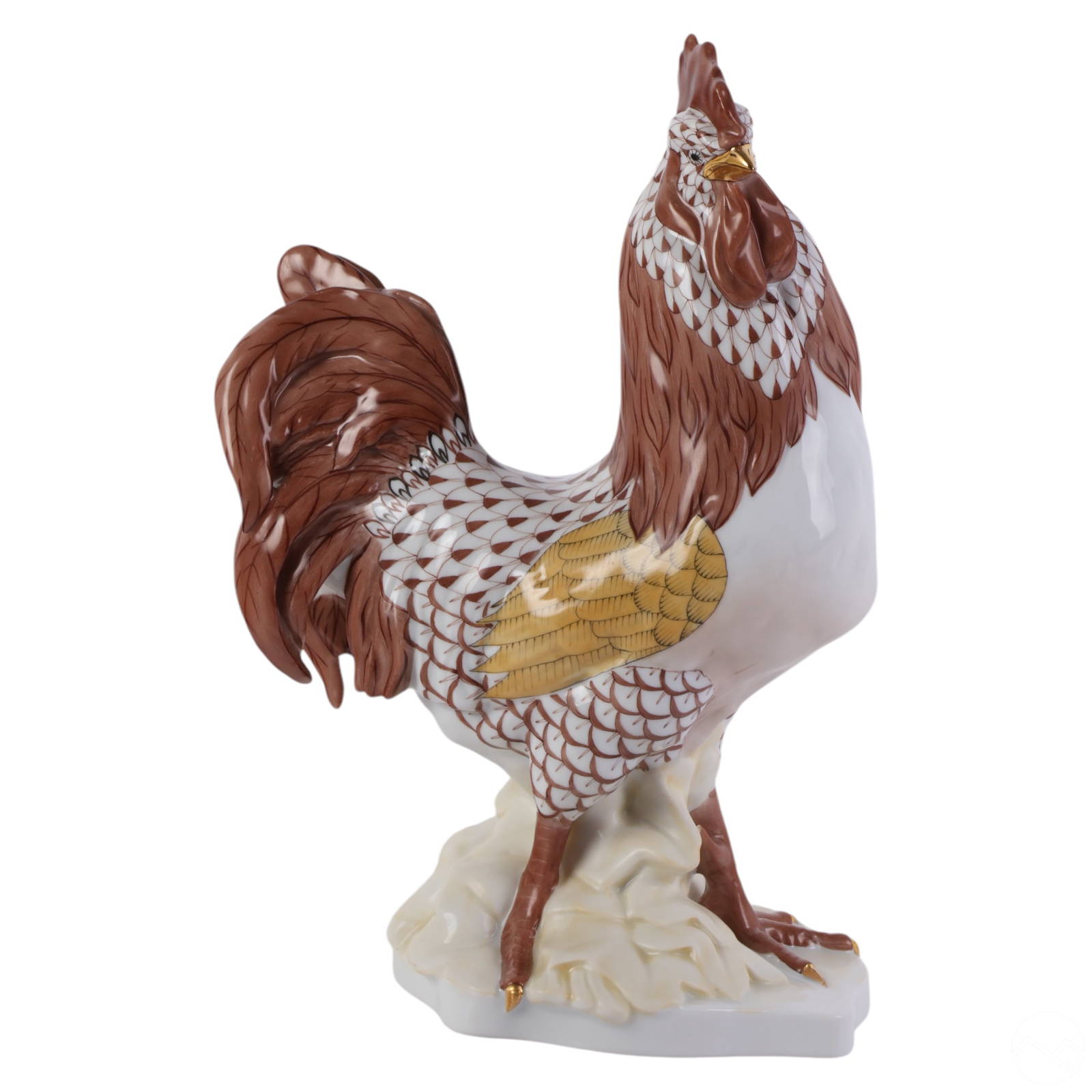 Herend Large Brown Fishnet Porcelain Rooster Bird Auction