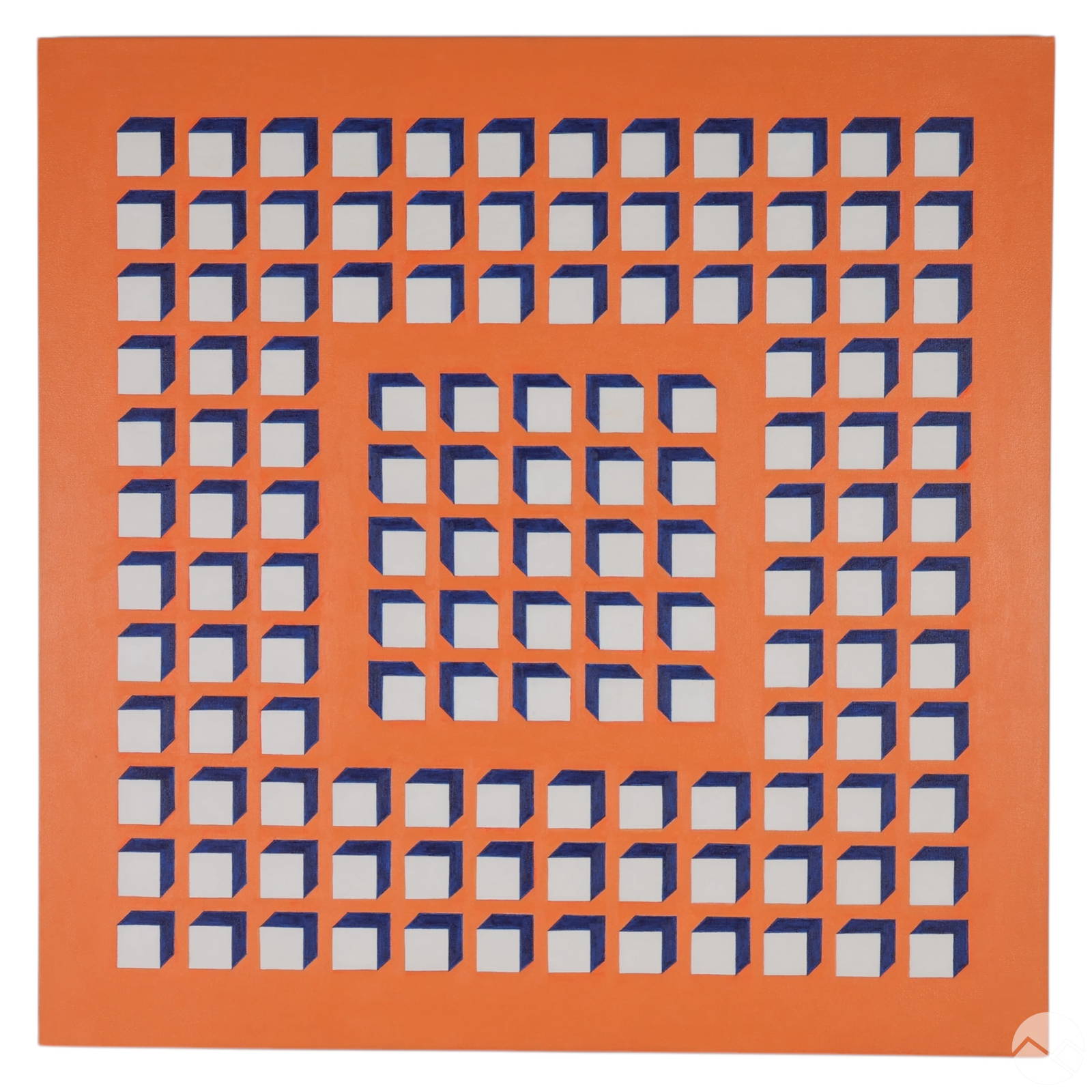 Tim Ray Fisher B.1969 Orange & Blue Cube Painting Auction