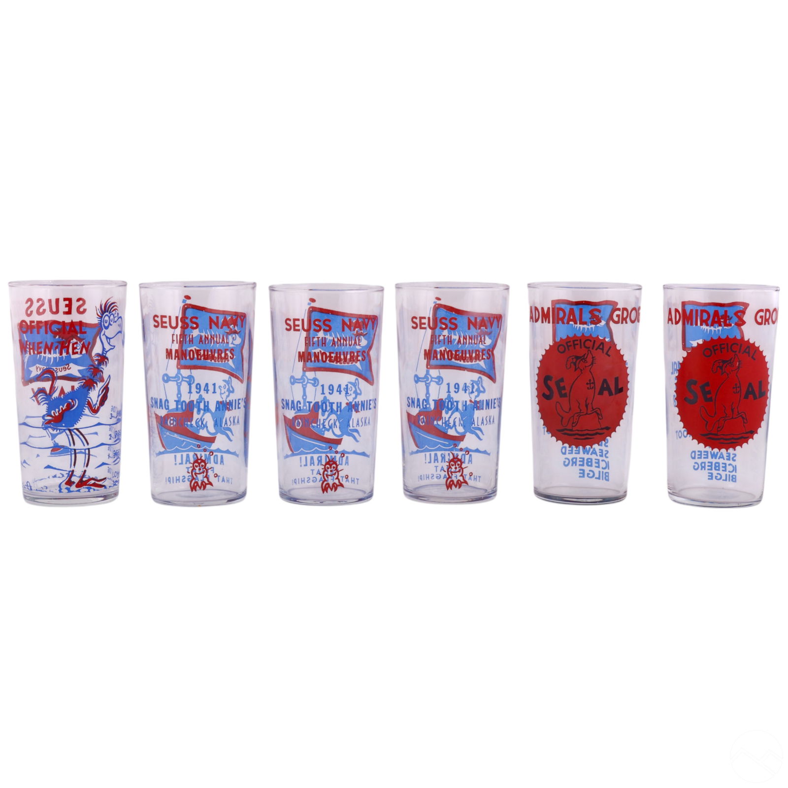 Dr Seuss 1941 Navy Admiral Grog Glasses 6pc Set - Jul 02, 2025 | Hill ...