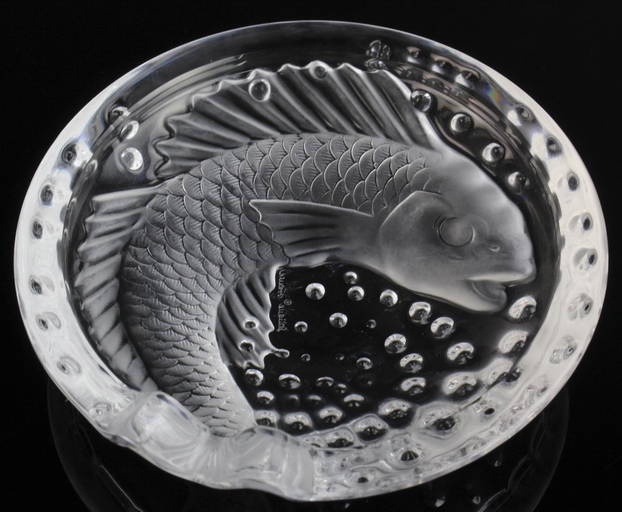 Lalique French Crystal Koi Fish Cigar Ashtray Dish