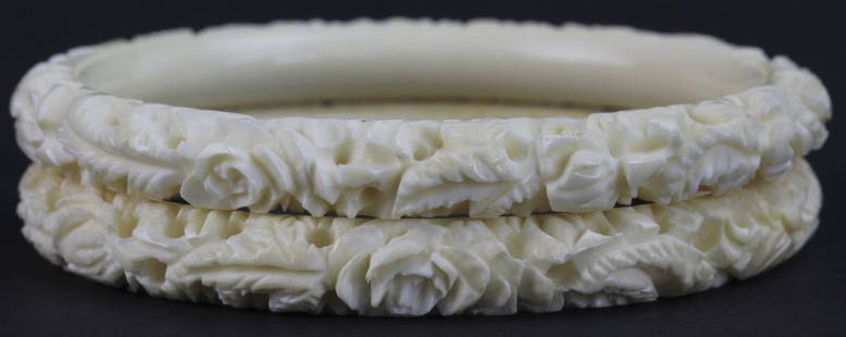 Three Ornately Carved Ivory Chinese Dragon Bangle Brace