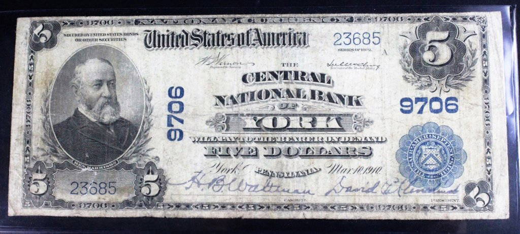 Rare 1902 $5 Cec Nat Bank Of York Pa National Note