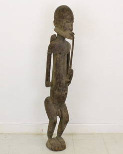 African Wood Carved Man Smoking Pipe Bust Sculpture