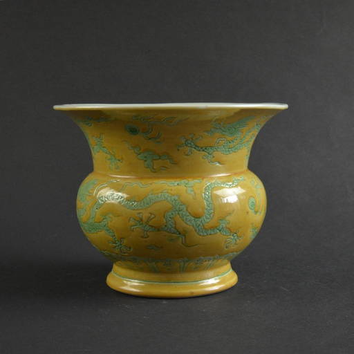 Chinese Yellow And Green Porcelain Spittoon