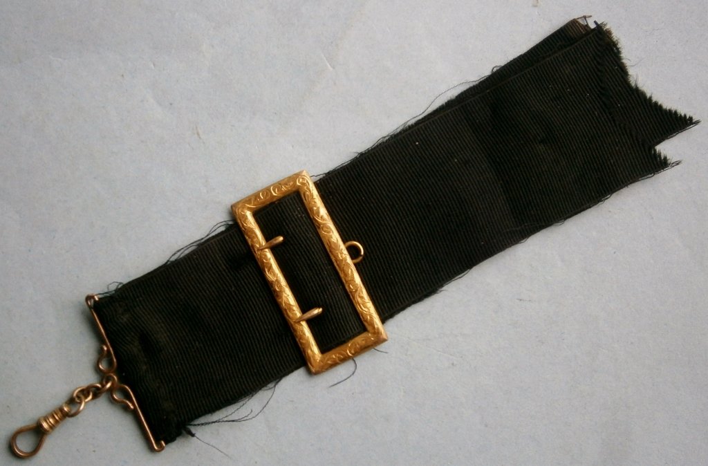 Antique 10k Gold On Black Pocket Watch Ribbon