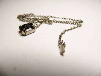 Antique Jet Rhinestone Pendant Necklace