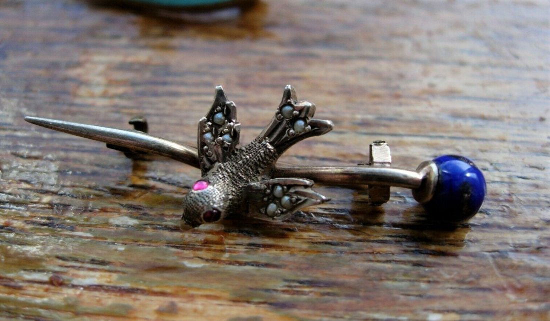 Antique Sterling Silver Bird Pin