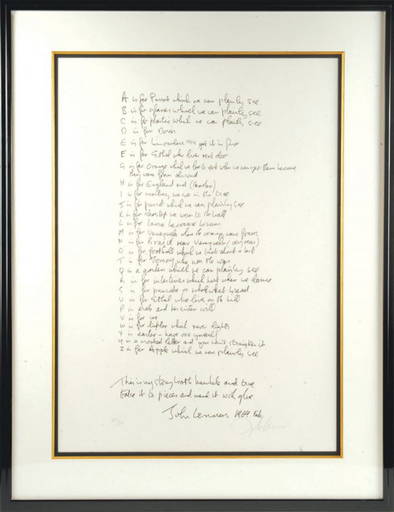 John Lennon Signed Alphabet Lithograph