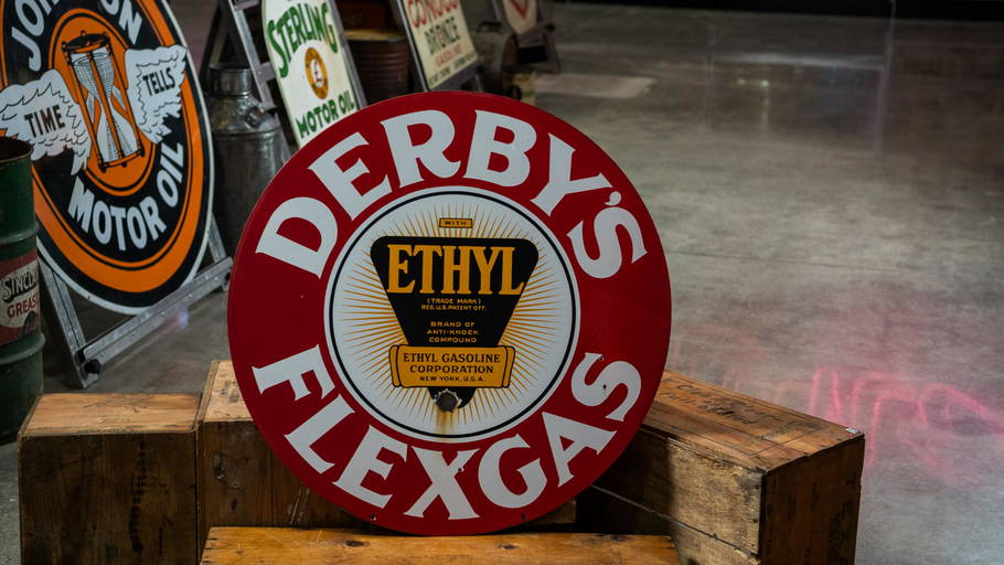 Derby Gasoline Double Sided Porcelain Sign