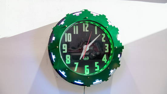 Electric Neon Clock Co. Cleveland Neon Spinner Clock W/ Black Numbers