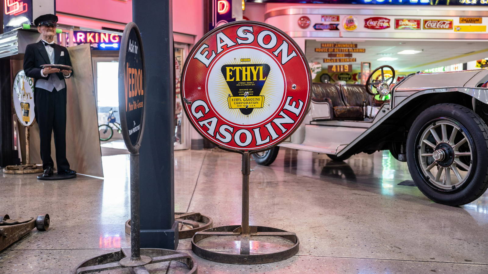 Eason Gasoline With Ethyl Double-sided Porcelain Lollipop Sign Auction