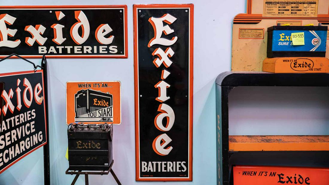 1949 Exide Batteries Single-sided Embossed Tin Sign Auction