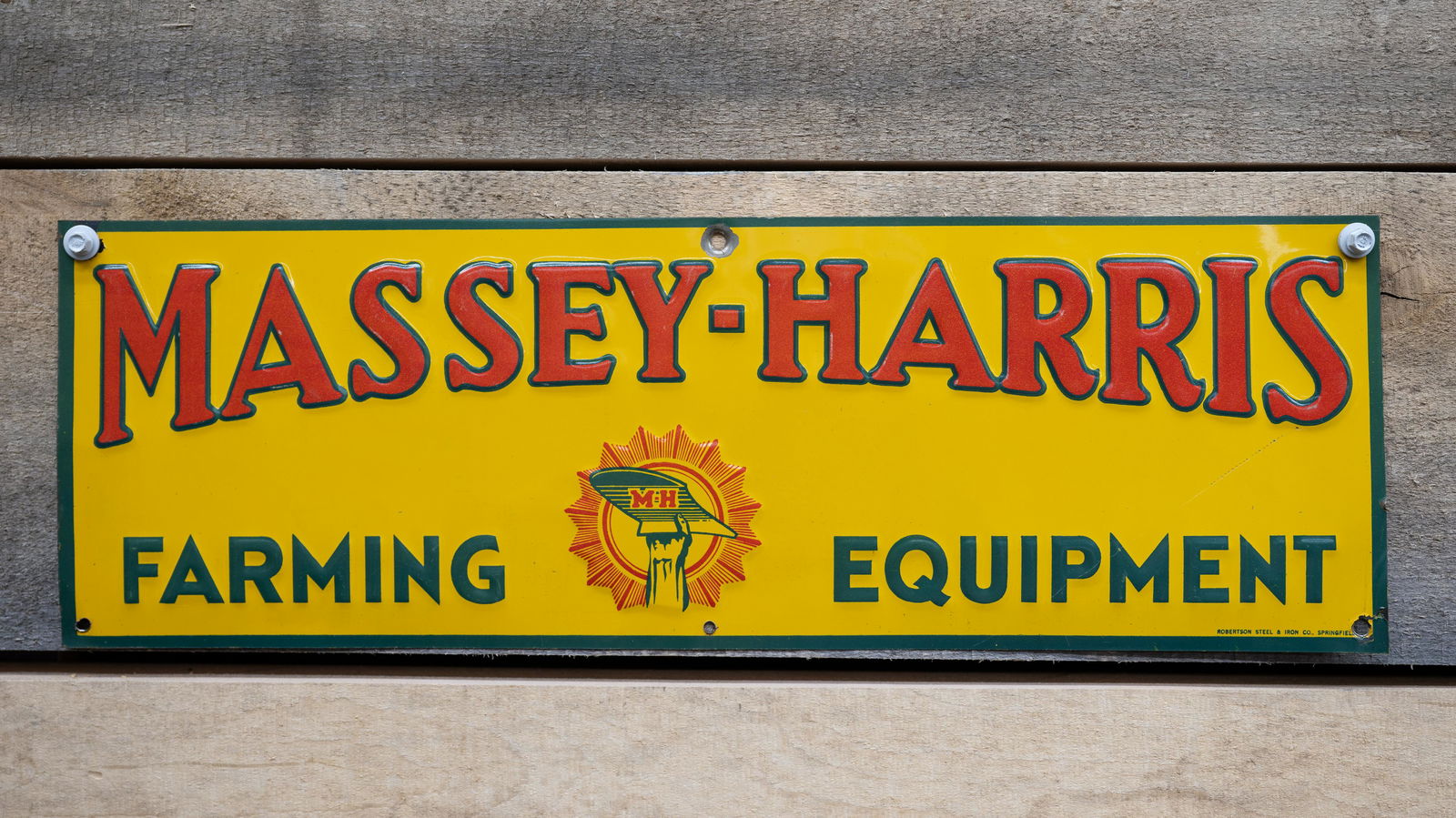 Massey Harris Farming Equipment Single Sided Embossed Tin Sign