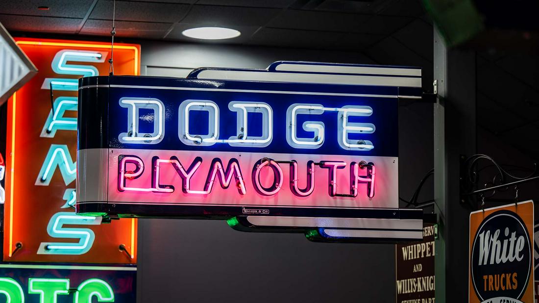Dodge Plymouth Double Sided Porcelain Bullnose Neon Dealership Sign