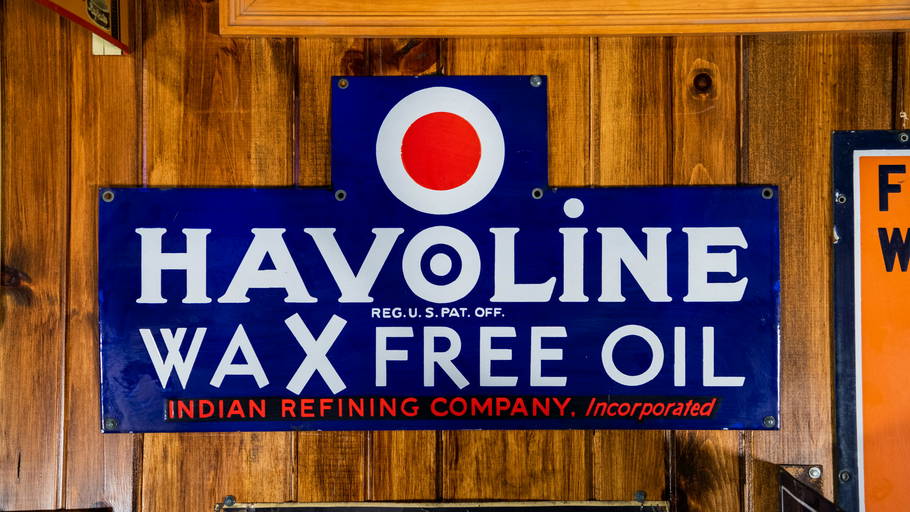 1930s Havoline Wax Free Oil Single Sided Porcelain Sign