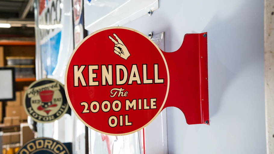 1951 Kendall Motor Oil Tin Flange Sign