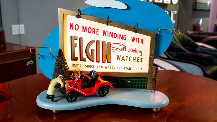 1950s Elgin Light Up Watch Display