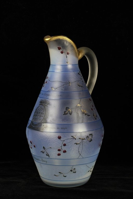 Daum Nancy Rare Large Enameled Cameo Glass Pitcher