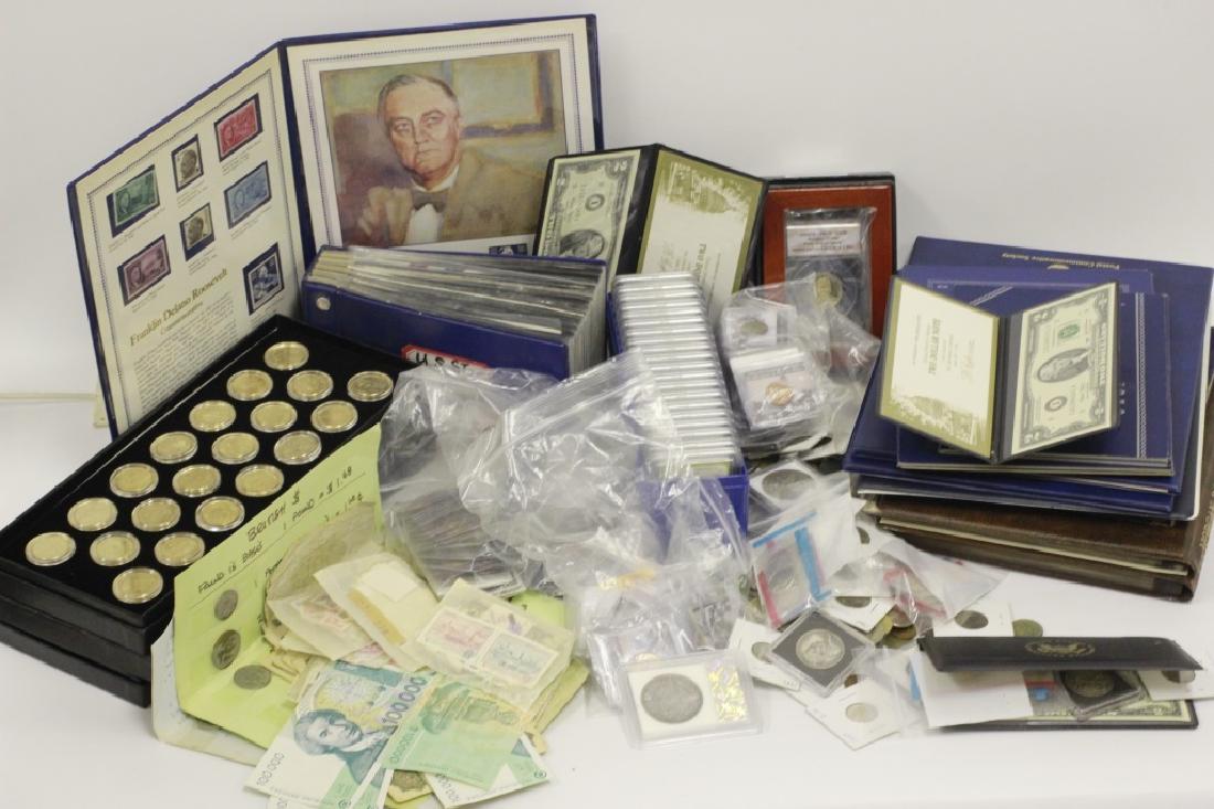 Coin, Currency & Stamp Collection. Silver & Copper