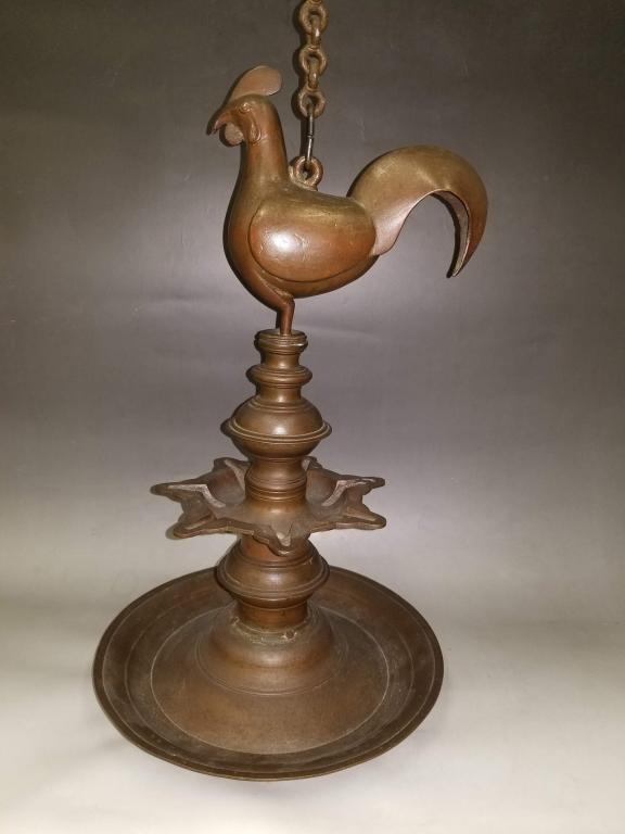 Judaica 19thc Bronze Shabbat Hanging Oil Lamp