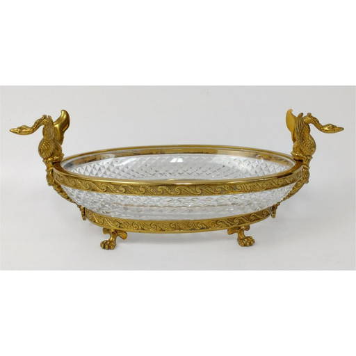 Gilt Bronze & Cut Glass Centerpiece, Swan Mounts.