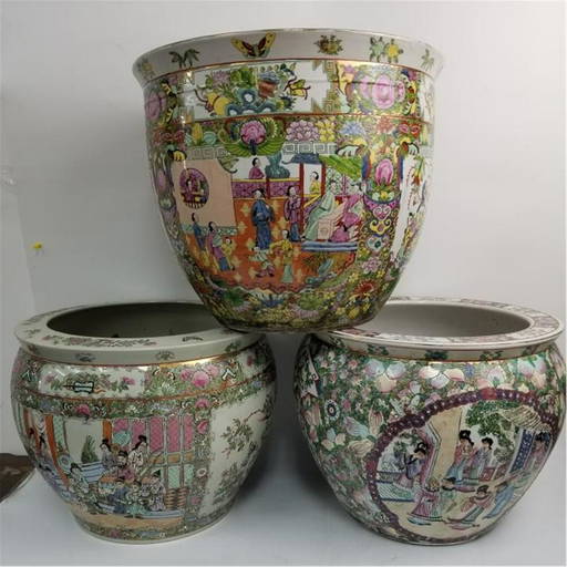 3 Chinese Porcelain Planters. One Is Signed