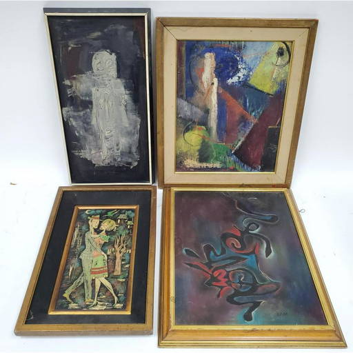 Group Of 4 Mcm Paintings In Original Frames