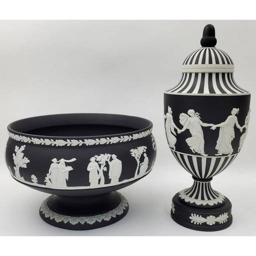 2 Wedgewood Black Basalt Jasperware Porcelain