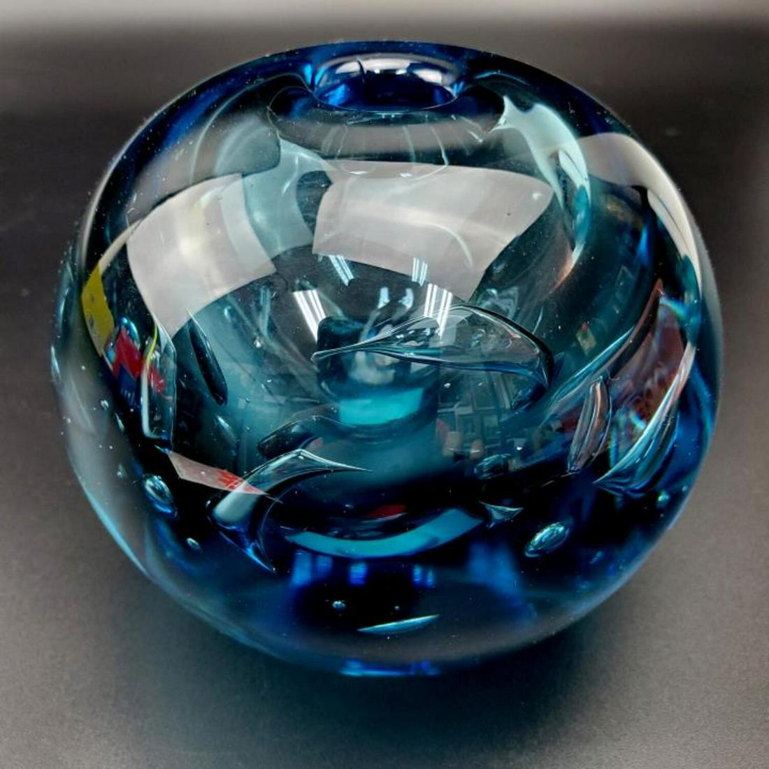 Vintage Labino Blue Art Glass Paperweight Vase