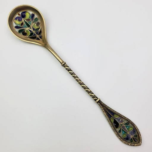 Antique Sterling Silver Plique A Jour Spoon C.1900
