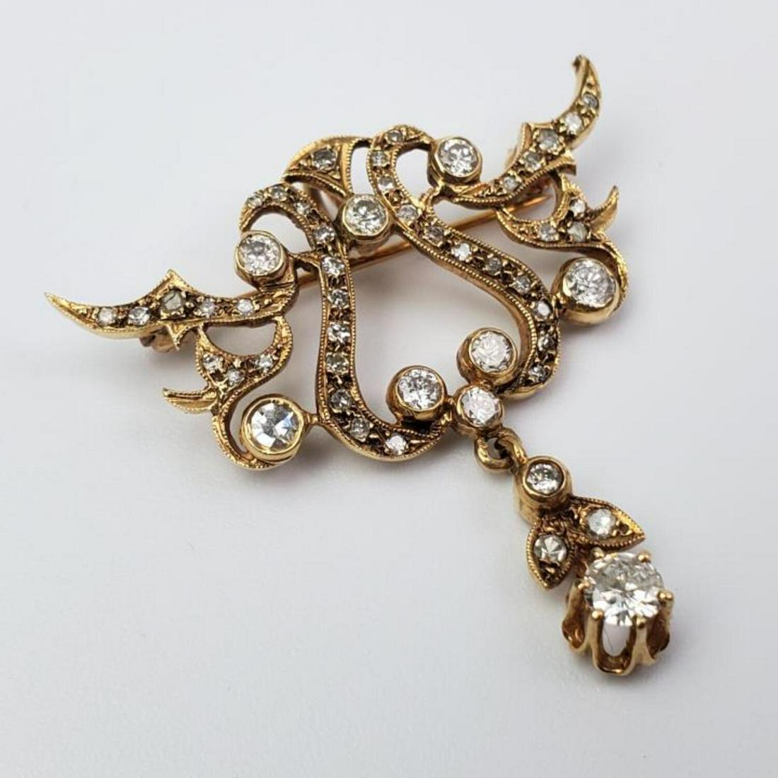 Vintage 14k Gold & Diamonds Pin/brooch Or Pendant.