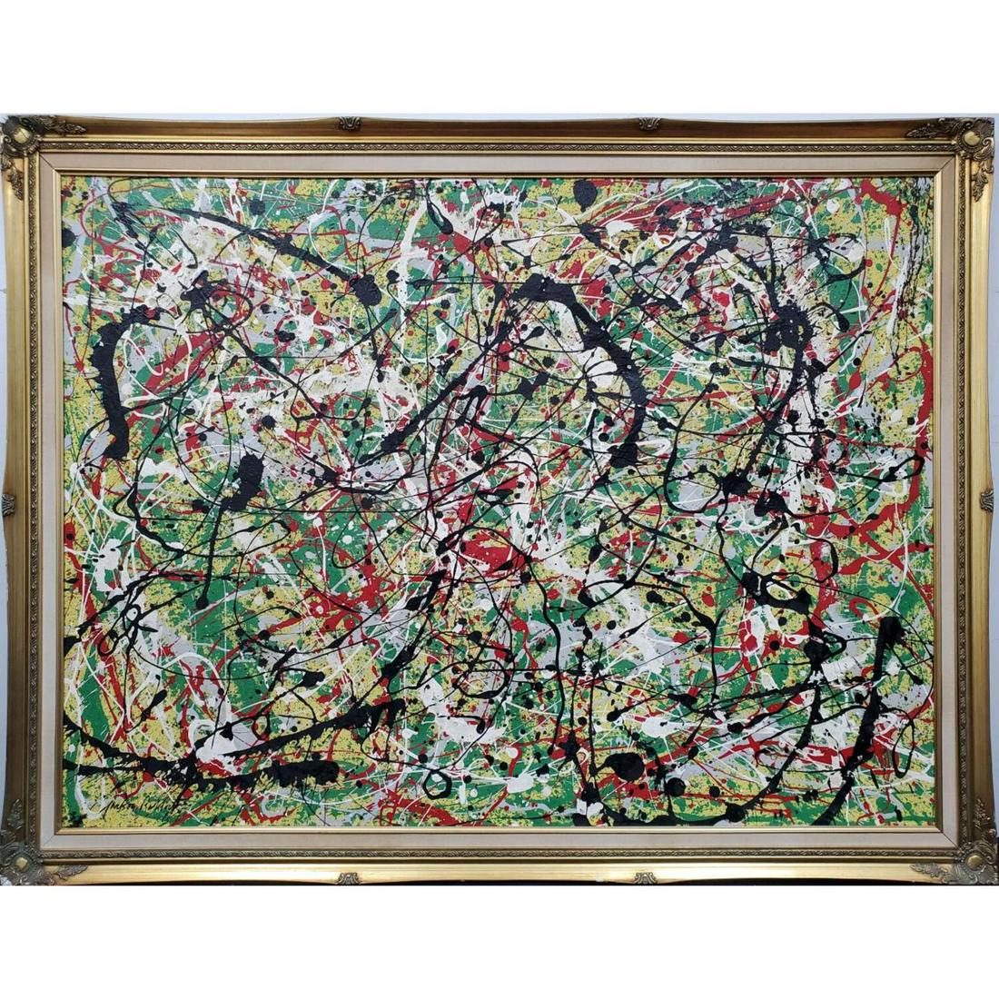 After Jackson Pollock Large Painting Oil On Canvas