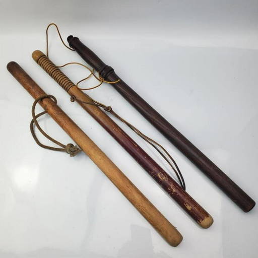 Lot Of 3 Old Carved Wood Police Billy Clubs