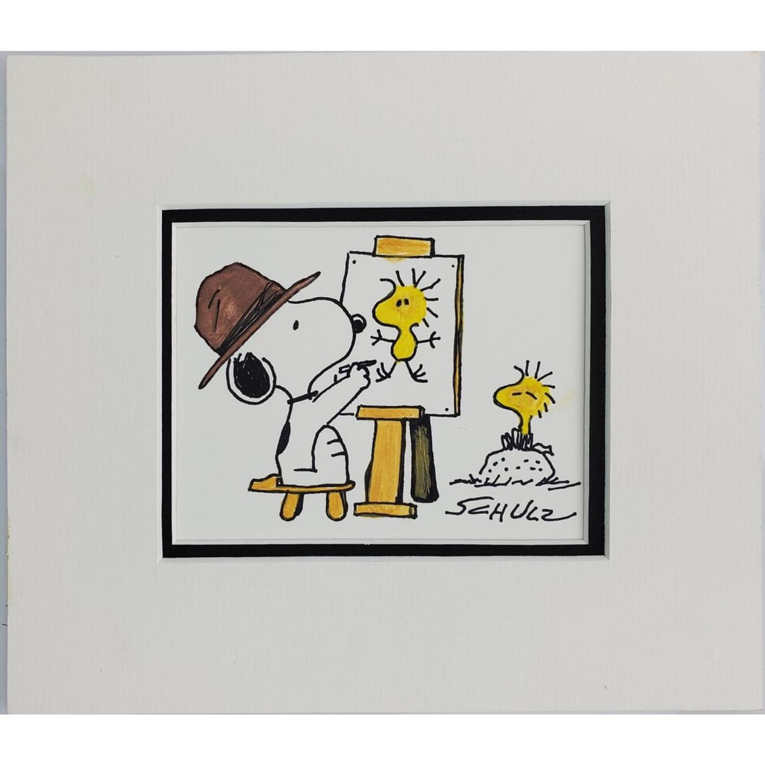 Attributed To Charles Schulz, Snoopy And Woodstock Color Drawing Auction