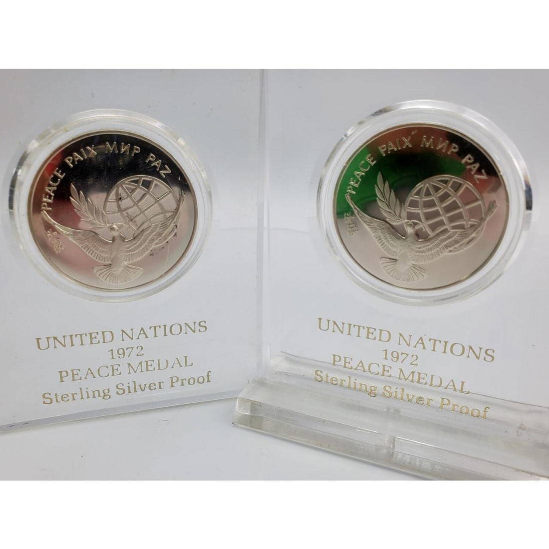 2 United Nations Sterling Silver Proof Peace Medal Auction
