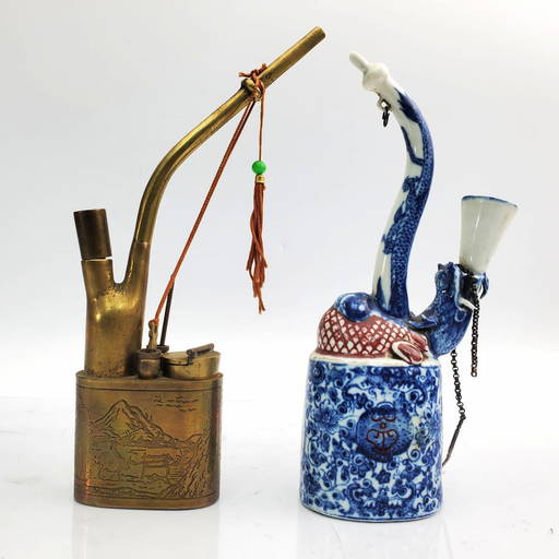 Lot Of 2 Old Chinese Or Japanese Smoking Pipes