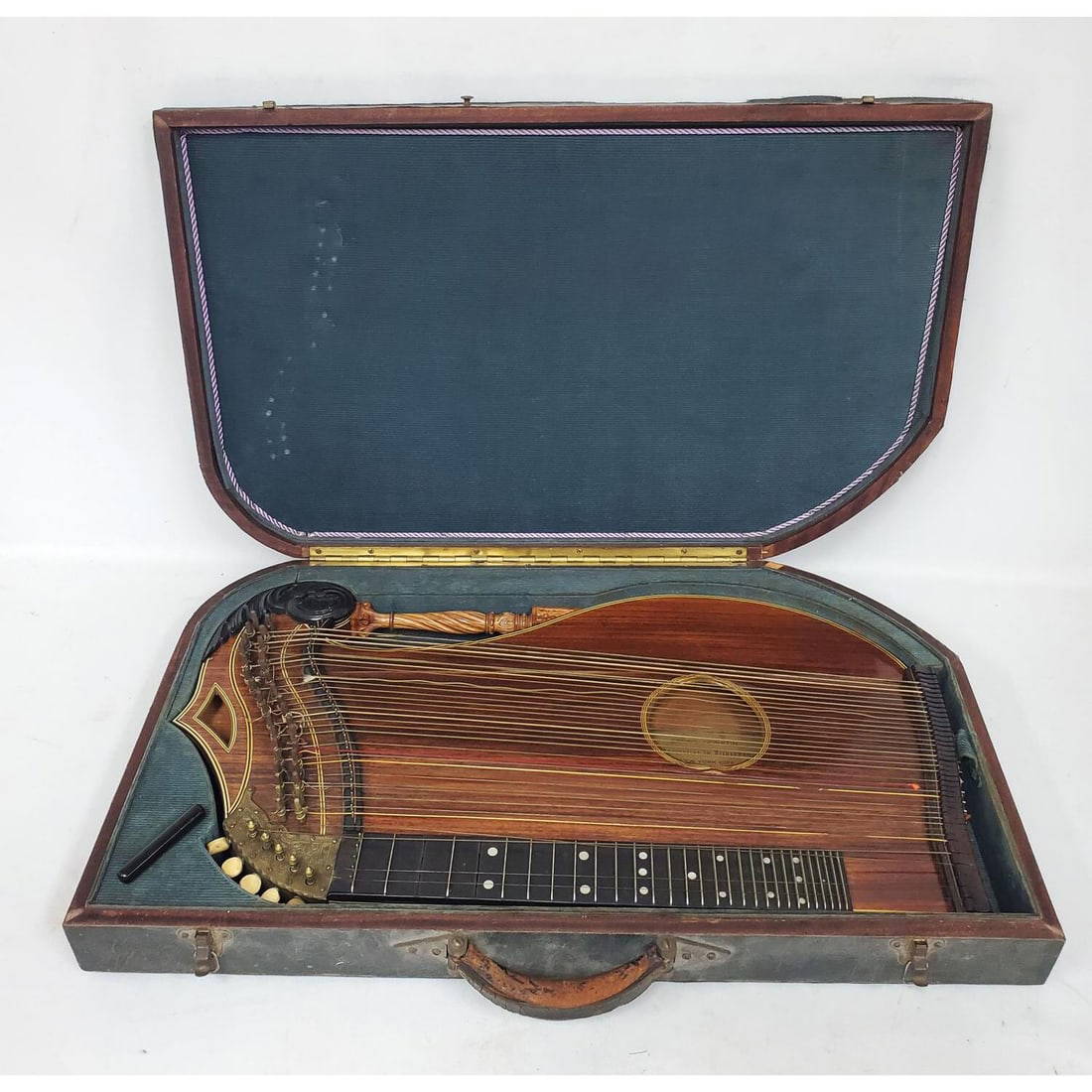 Antique Signed Zither Instrument In Original Case Auction