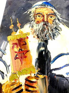 Morris Katz Signed Amazing Original Oil Painting 1993 "rabbi Lifting ...