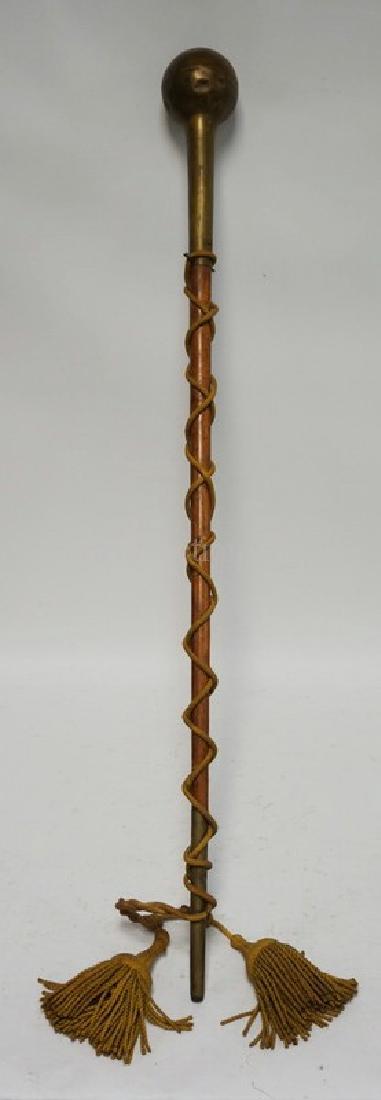 ANTIQUE BRASS & WOOD DRUM MAJOR'S MACE/BATON WITH ROPE