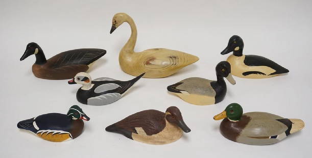Lot Of 8 Carved And Painted Wooden Duck Decoys By John