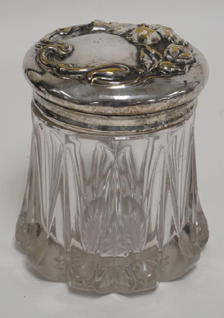 Antique Pattern Glass Tobacco Jar With A Silver Plated
