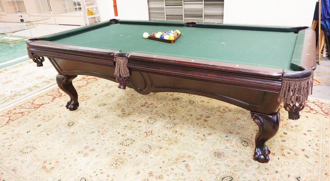 AMF POOL TABLE W/BALL & CLAW FEET. ALSO WOODEN RACK