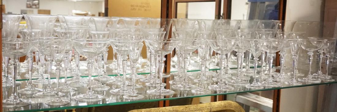 49 Piece Steuben Crystal Stemware. 5 Sizes. Tallest Is