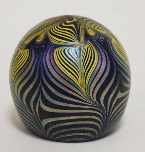 Vandermark Art Glass Paperweight With A Pulled Feather