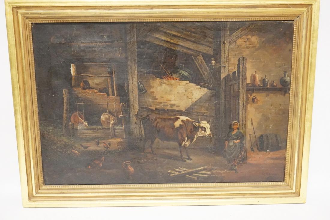 G. SCHNEIDER OIL PAINTING ON CANVAS OF THE INTERIOR OF