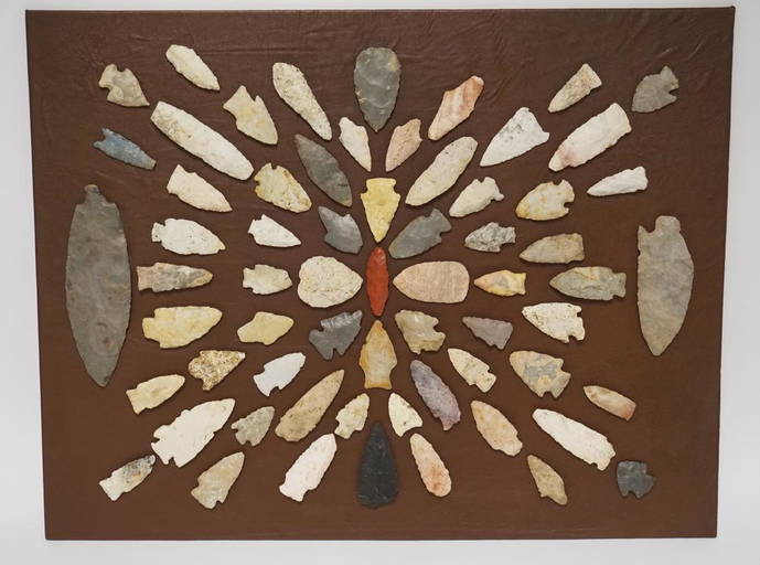 Mounted Collection Of 65 Naticve American Indian Points