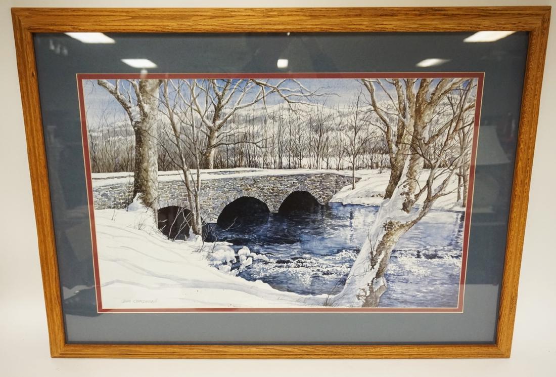 DAN CAMPANELLI PRINT OF A STONE BRIDGE IN THE WINTER.
