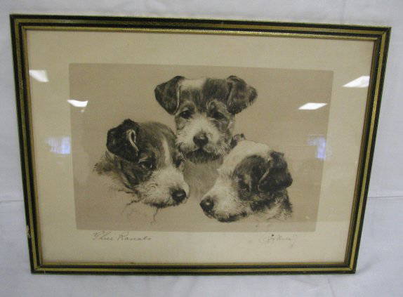 Framed Dog Print *three Rascals* Artist Signed